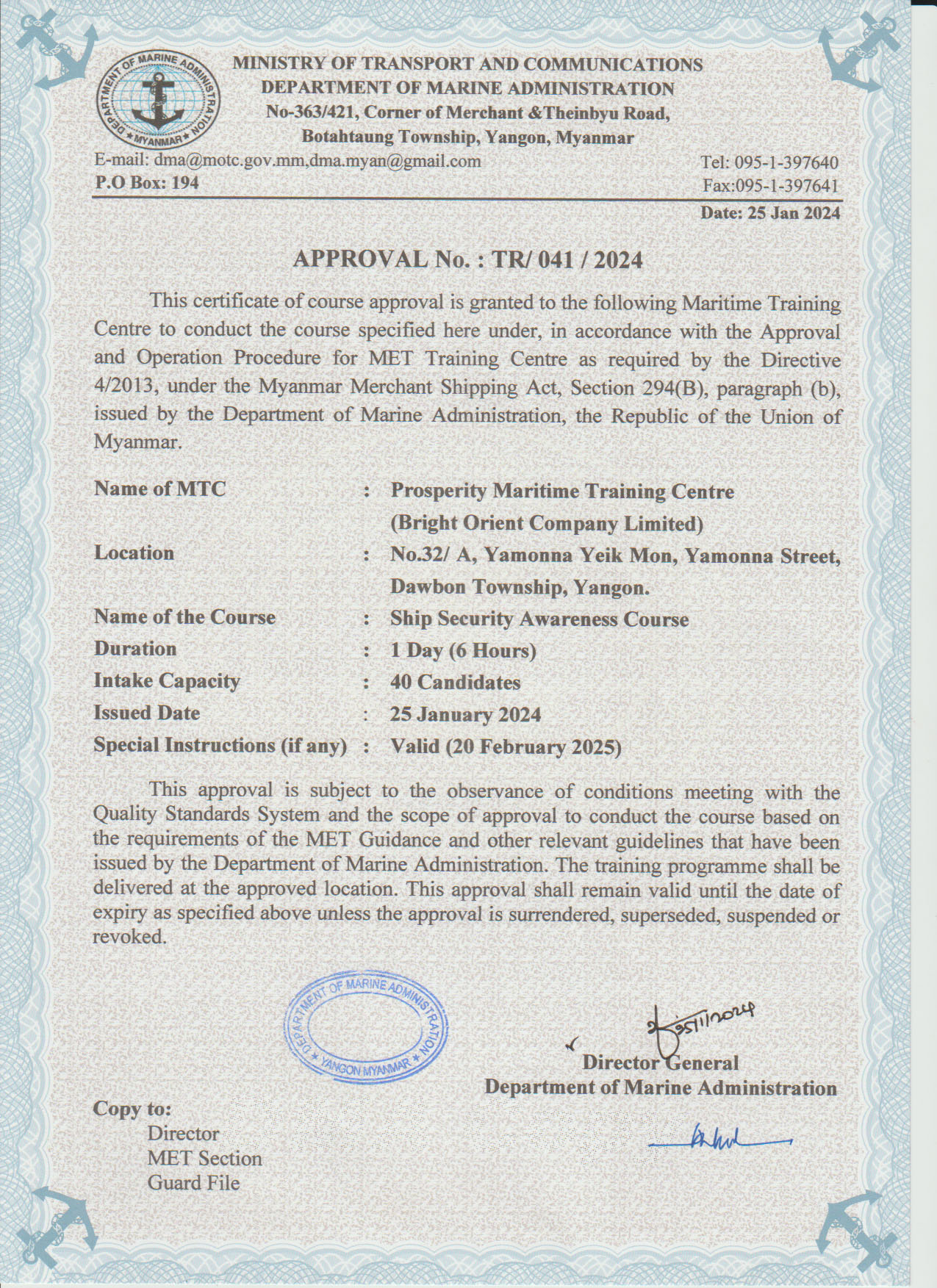 SHIP SECURITY AWARENESS - Orient Bright Yangon